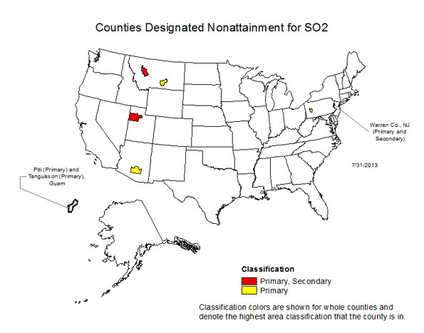 Nonattainment Areas for the Current SO2 Standards for 1971
