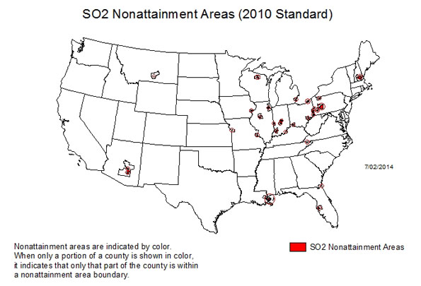 Nonattainment Areas for the Current SO2 Standards for 2010